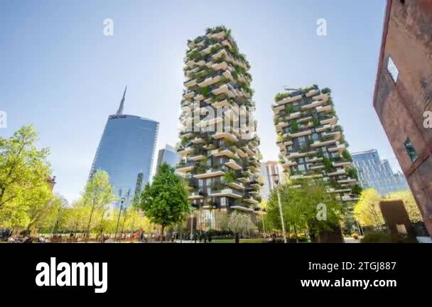 MILAN , ITALY - APRIL 11 2022: Modern house with vertical forest ...