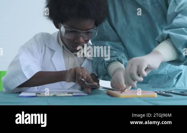 Education concept of 4k Resolution. Medical school students practicing ...