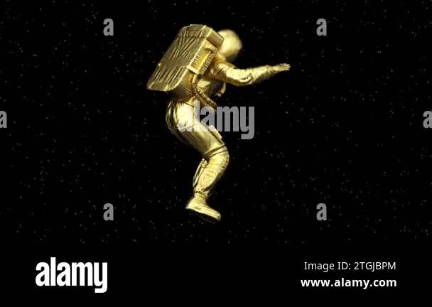 Surreal gold flying floating levitating astronaut or cosmonaut or ...