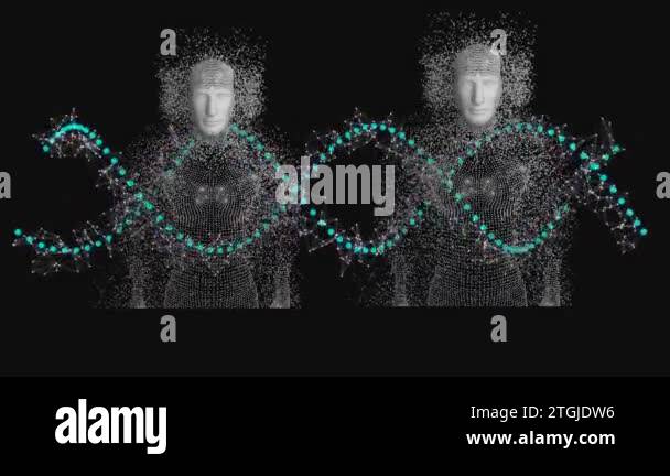Animation of dna strand and data processing with human bodies formed ...
