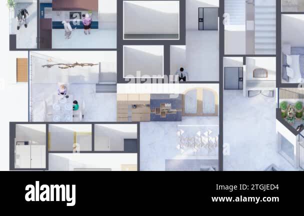 Animated Three bedroom family apartment isometric floor plan Stock ...