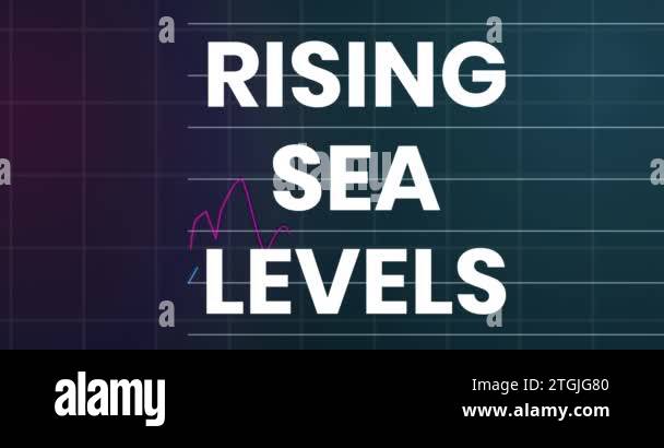 Animation of rising sea levels over financial graph. economy, business ...