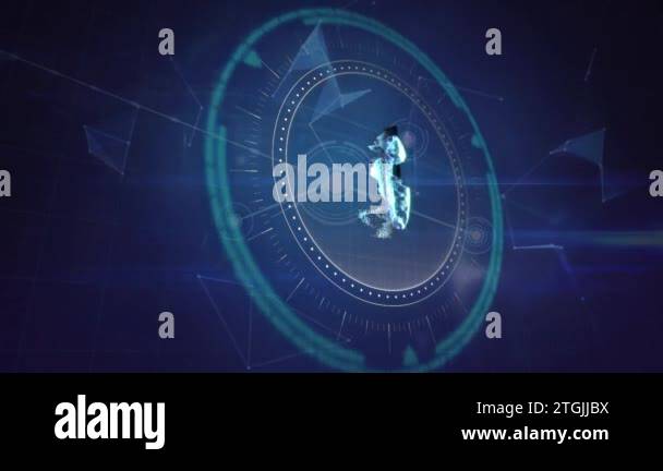 Animation of 5g, circle, connections, shapes and globe on navy ...