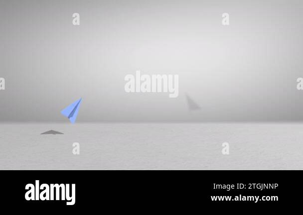 Blue paper plane flying in a circle from left to right casting shadow ...