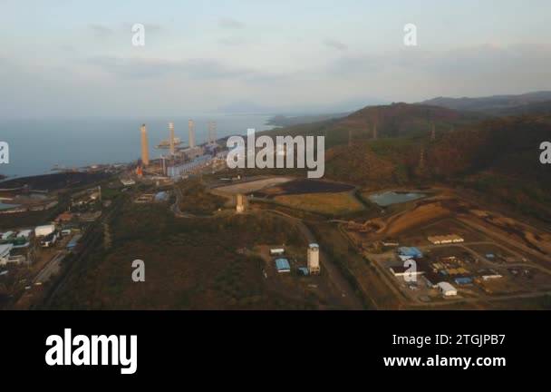 Aerial view Power station on the sea coast, Jawa island. Larger ...