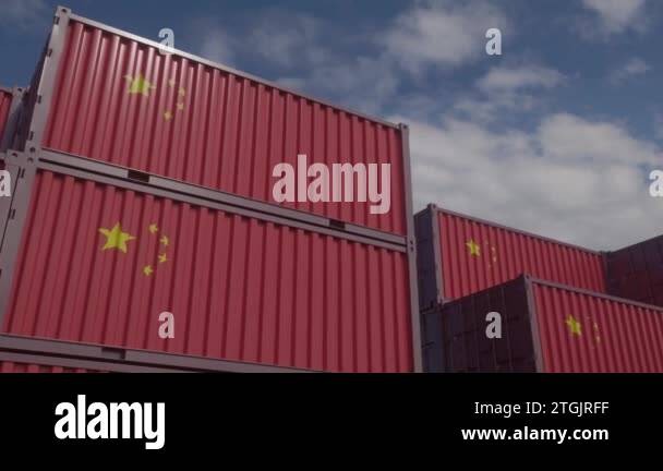 China flag containers are located at the container terminal. Concept ...