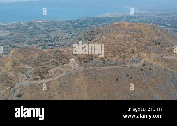 Aerial view of Acrocorinth "Upper Corinth" the acropolis of ancient ...