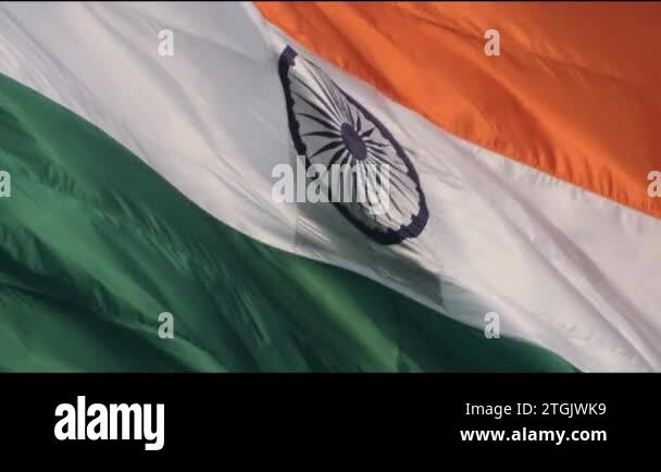 Slow-motion of India flag flying high at Connaught Place with pride in ...