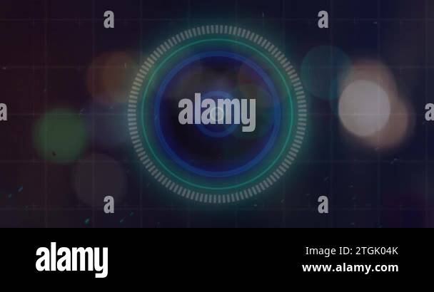 Animation of blurred traffic lights over processing circle and dark ...