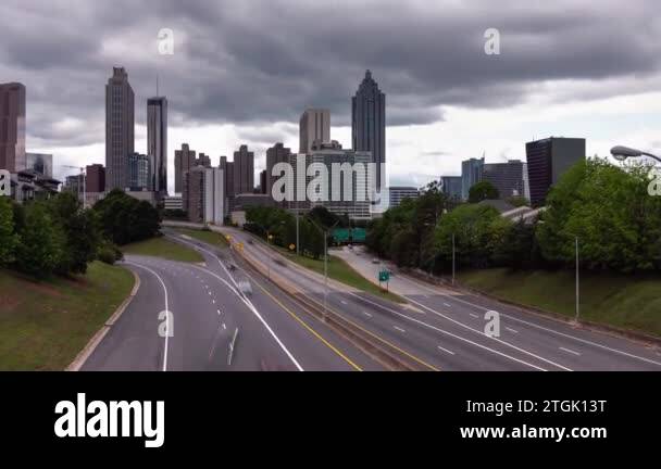 Atlanta, GA - May 7th, 2022: Traffic flows in and out of downtown near ...