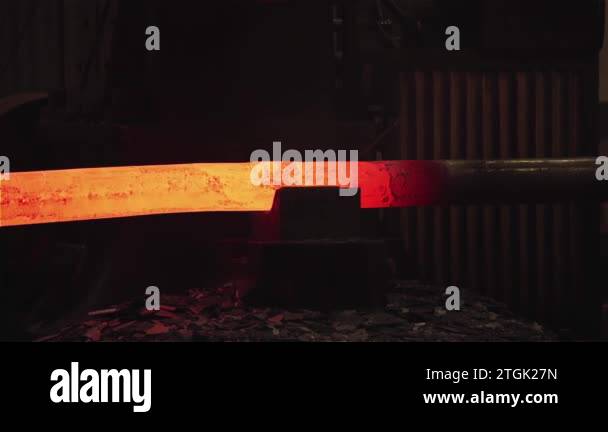 Hammer Forging Process, Hot Steel Ingot Being Shaped in Foundry With a ...