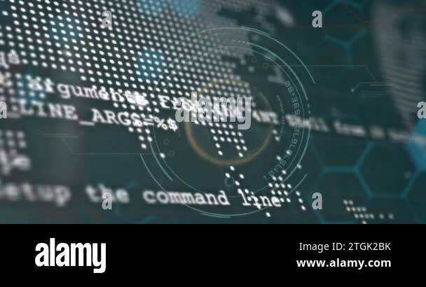 Animation Of Scope Scanning Over Globe And Data Processing On Black Background Global