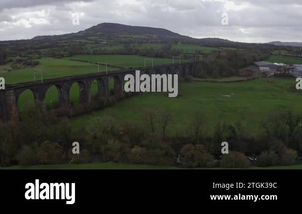 An aerial view of the a large Buxton railway bridge viaduct in the ...