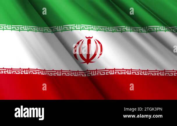 Close up realistic texture fabric textile silk satin flag of Iran ...