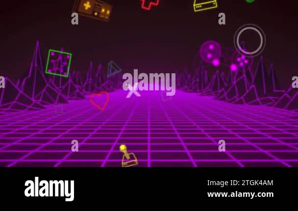 Animation of colourful moving graphics on digital landscape. Colourful ...