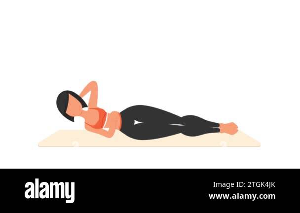 Side crunches exercise tutorial. Female workout on mat. Fitness woman ...