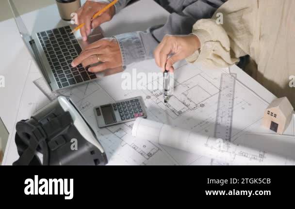 Architect team meeting consult and work for architectural construction project with laptop ...