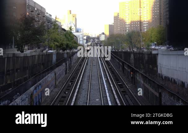 One Train in New York City, Subway Train top view. MTA Subway entering ...