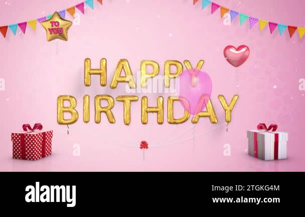 Happy Birthday Loop with pink background, balloons and fireworks, 4K ...