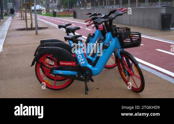 Urban cycle path line in downtown of the city with traffic car - go ...