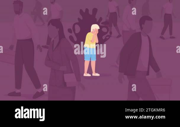 Animated anxious boy illustration. Kid has panic attack in crowd ...