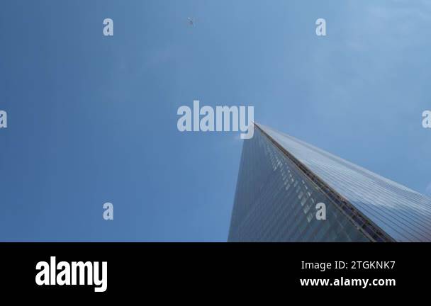 Airplane Flight Over Business Center Of Skyscrapers At London. Bottom ...