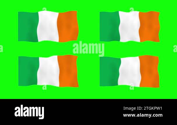 Ireland Waving Flag 2D Animation on Green Screen Background. Looping ...