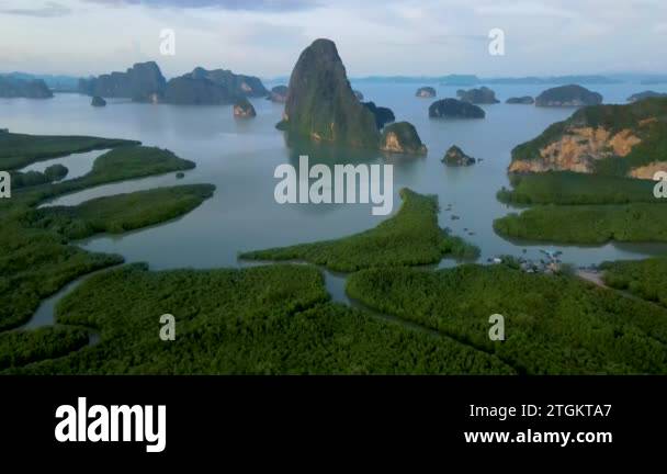 panorama view of Sametnangshe, view of mountains in Phangnga bay with ...