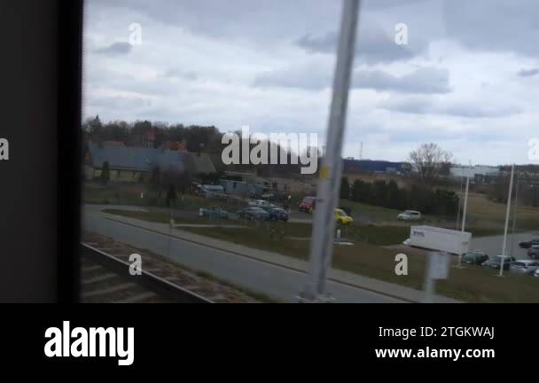 Gdansk Poland - May 2022 View on railroad track from the window of fast ...