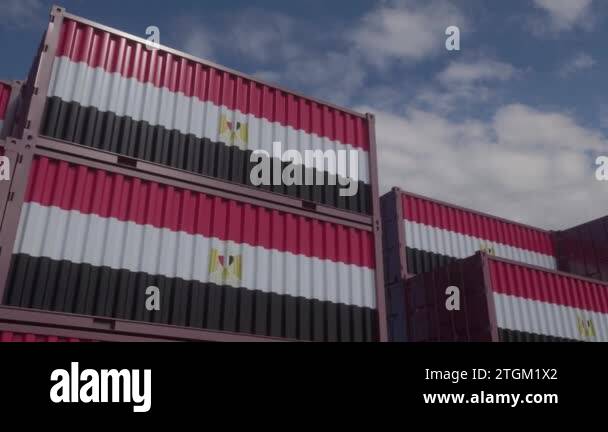 Egypt flag containers are located at the container terminal. Egypt ...
