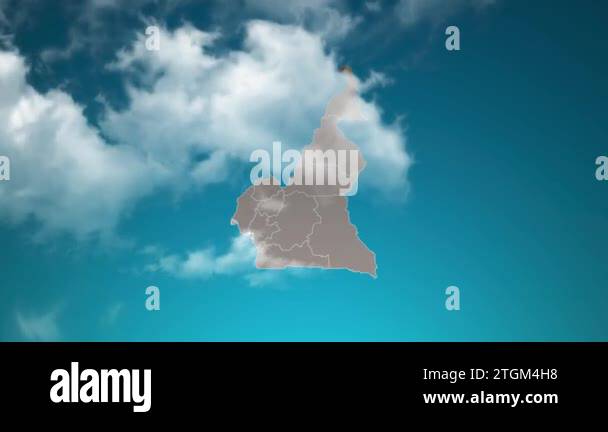 cameroon country map with zoom in Realistic Clouds Fly Through. camera ...