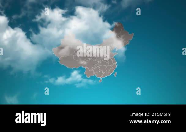 china country map with zoom in Realistic Clouds Fly Through. camera ...