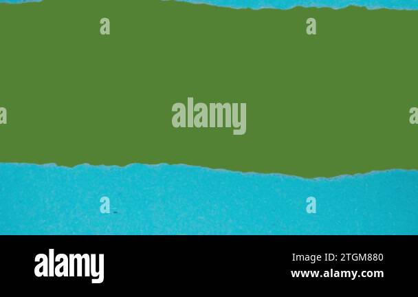 Blue ripped paper on green screen chroma key background. 4K paper slide ...