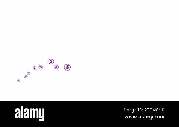 Animated violet dollar coins fly from left to right. A wave with flying ...