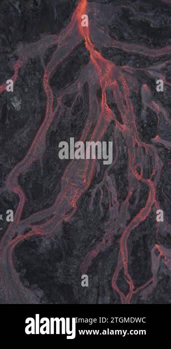 An aerial view of the lava from a volcano eruption Stock Video Footage ...