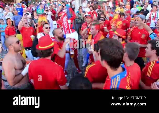 KIEV, UKRAINE - JULY 1: Spanish football fans before final match of ...