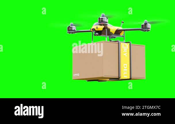 Drone yellow color delivery parcel. Animation Loop On Green Screen ...
