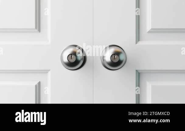 White classic door opening to the green background. 4K animation with ...