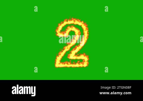 Number 2 with fire effect on green screen background Stock Video ...