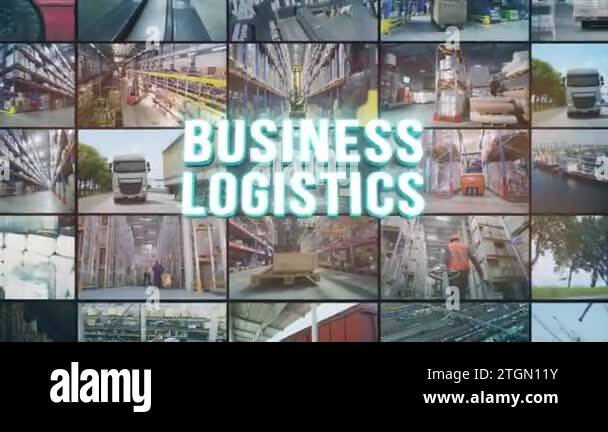 Multiscreen collage modern warehouse. Business logistics infographic. Transportation of goods in ...
