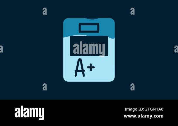 White Exam sheet with A plus grade icon isolated on blue background ...