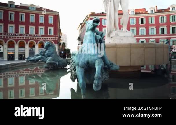 Fountain of the Sun in Nice. The famous fountain with the statue of ...