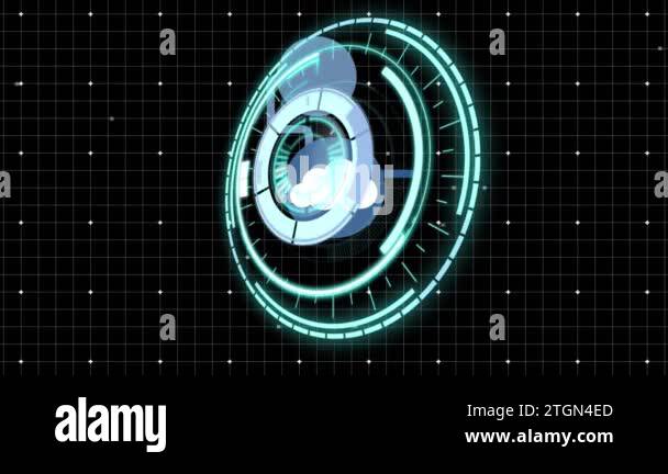 Animation of scope scanning over media icons. Global business and digital interface concept ...