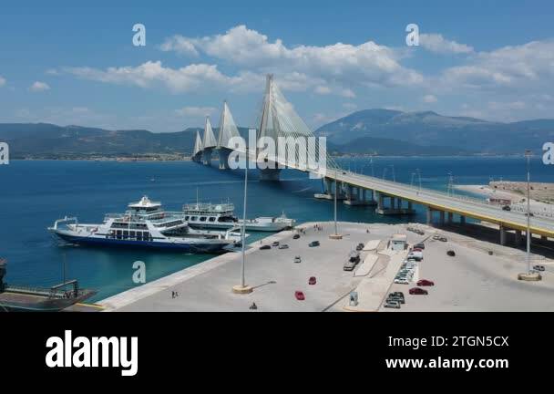 Aerial View Of Rio Antirrio Or Charilaos Trikoupis Bridge One Of The Worlds Longest Multi Span