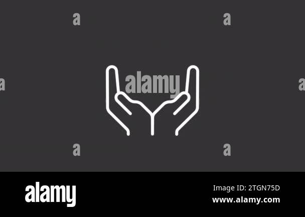Animated support white line icon. Protecting, helping hands. Providing ...