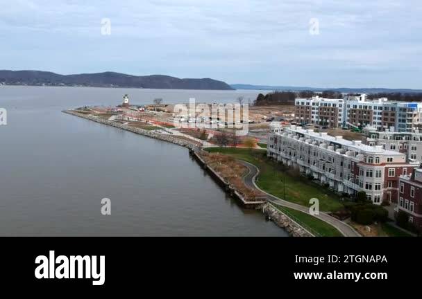 An aerial view of Sleepy Hollow Lighthouse with Hudson River, New York ...