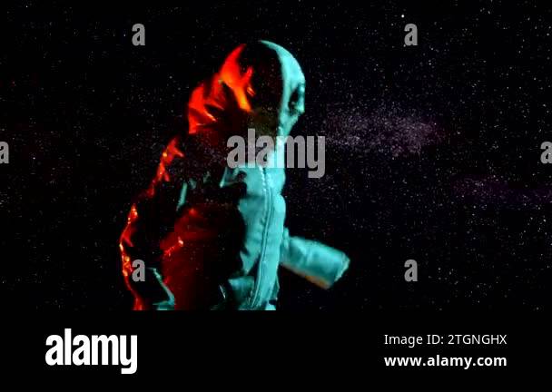 Futuristic alien dancing on stars space, sky backdrop. Funny meme ...