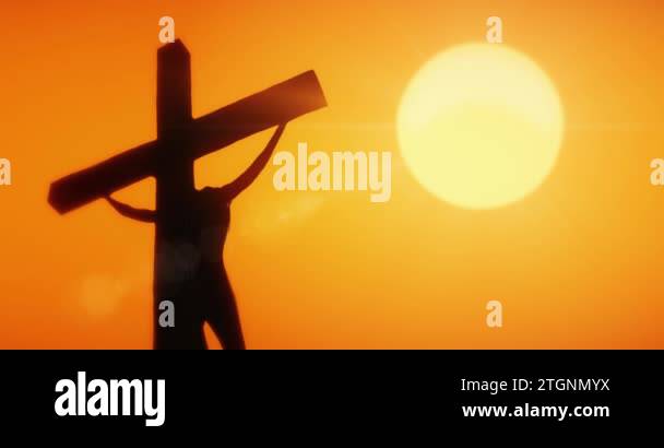 Jesus Christ crucified on the Cross under scorching sun. Crucifixion on Calvary hill. Seamless ...