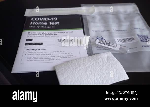 Covid-19 Coronavirus test kit with equipment needed to make a self test ...