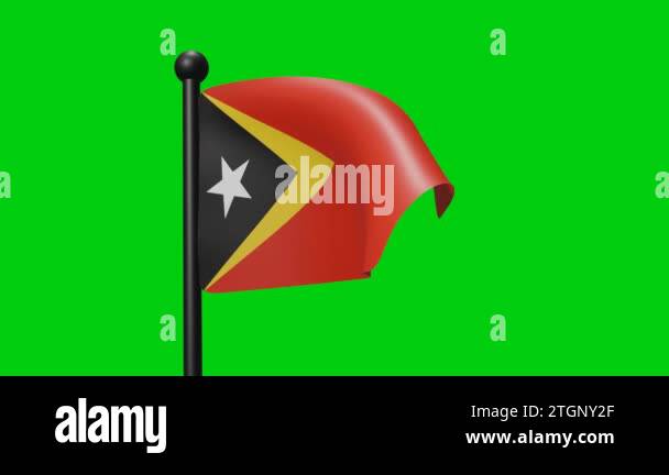 East Timor Leste Flag Waving Animation In The Wind on Green Screen With ...